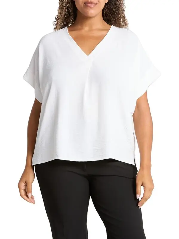 RAIN AND ROSE V-neck Dolman Sleeve Top With Keyhole Closure - White