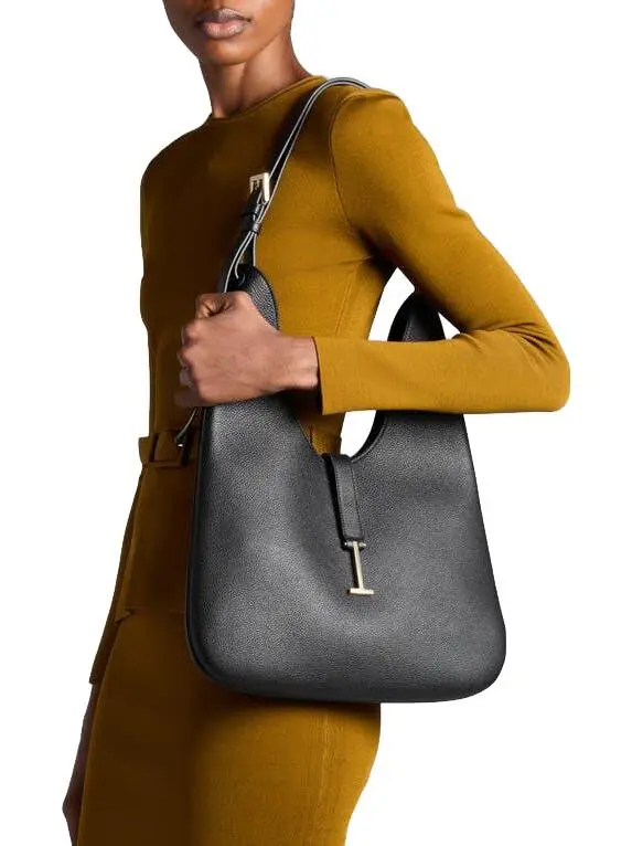 TOM FORD Kara Grained Leather Hobo Bag - Black