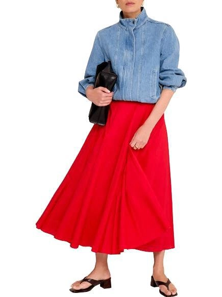 Mint Velvet Cotton Full Midi Skirt - Red