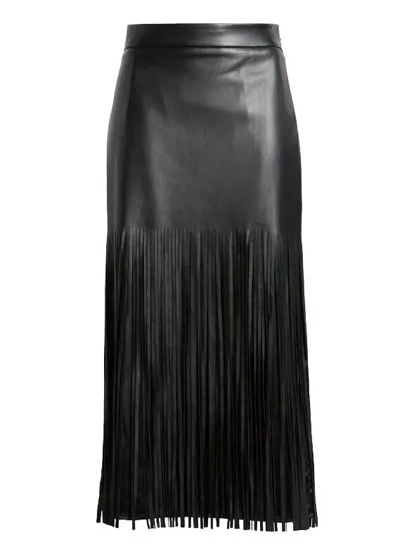 Elie Tahari Kaia Faux Leather Fringe Skirt - Noir