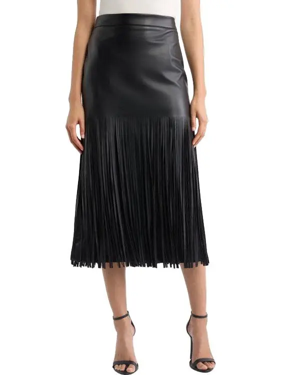 Elie Tahari Kaia Faux Leather Fringe Skirt - Noir