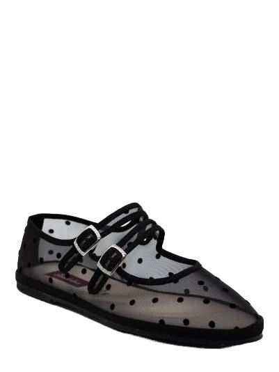 GONDOLINA SHOES Moretta Double Strap Mary Jane Flats - Black Dots