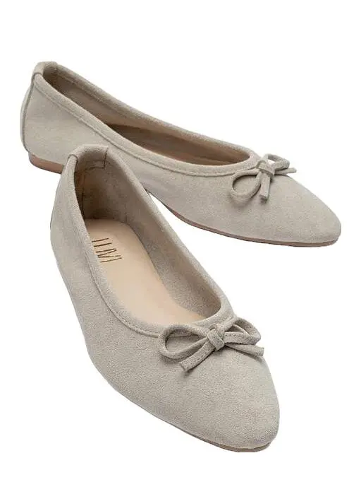 FOREVER & ALWAYS SHOES Leather Bow Ballet Flats - Beige Suede
