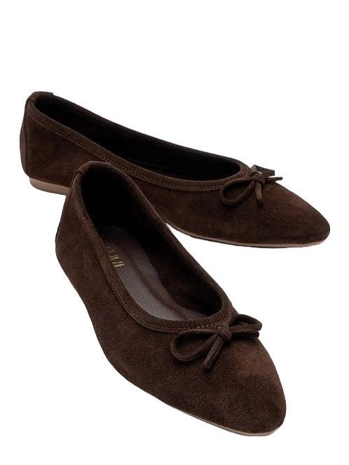 FOREVER & ALWAYS SHOES Leather Bow Ballet Flats - Brown Suede