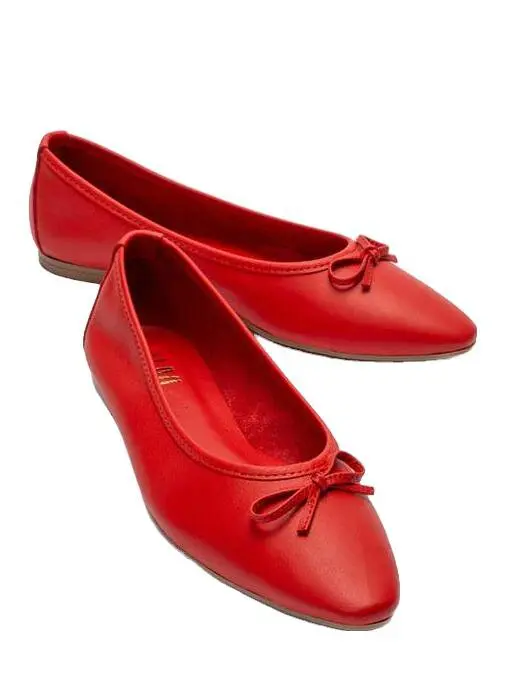 FOREVER & ALWAYS SHOES Leather Bow Ballet Flats - Red