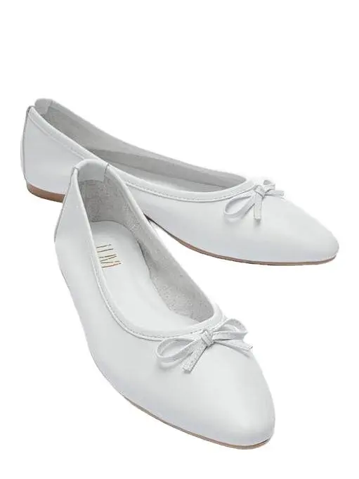 FOREVER & ALWAYS SHOES Leather Bow Ballet Flats - White