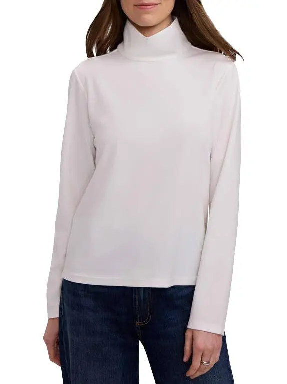 Foxcroft Mock Neck Crepe Knit Top - Ecru Beige