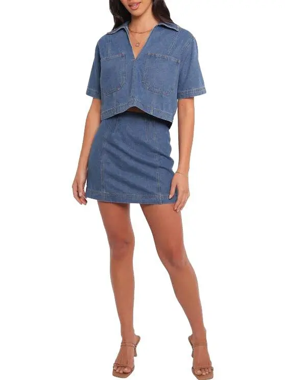 PETAL & PUP Cera Denim Crop Top & Miniskirt Set - Medium Denim