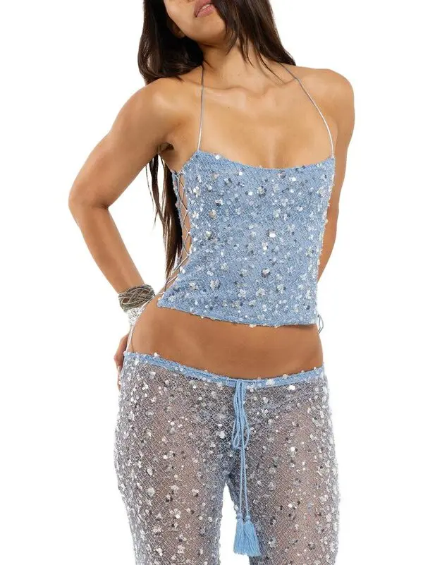 JADED LONDON Sequin Lace Corset Top - Turquoise