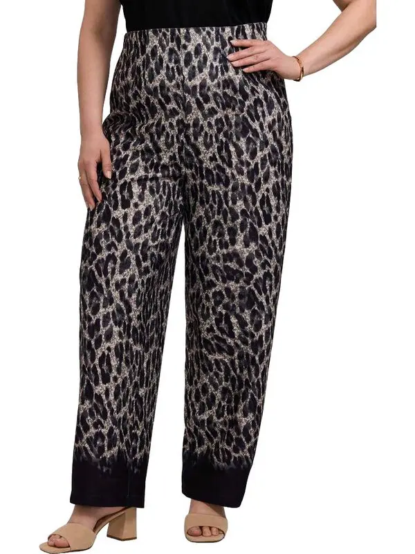 Foxcroft Arlette Cheetah Print Wide Leg Crepe Pants - Black/multi