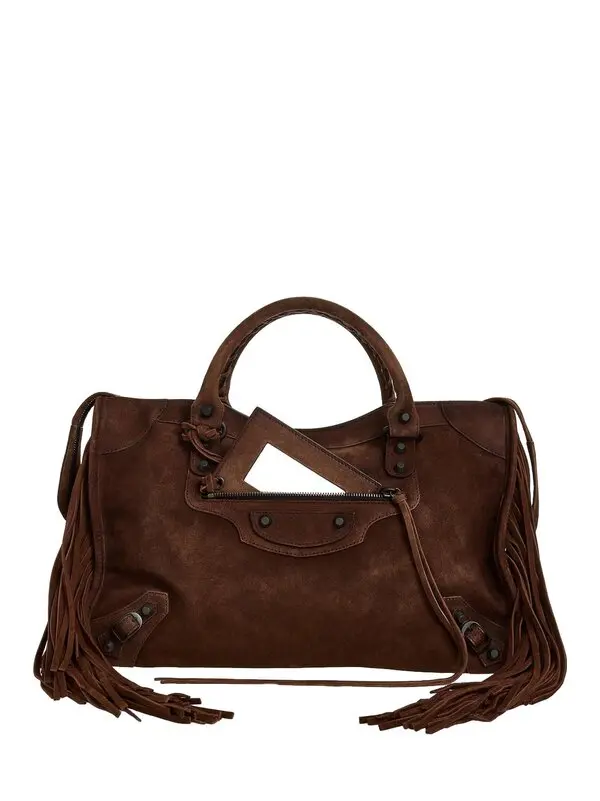 Balenciaga Medium Suede Satchel With Tassels - Light Espresso