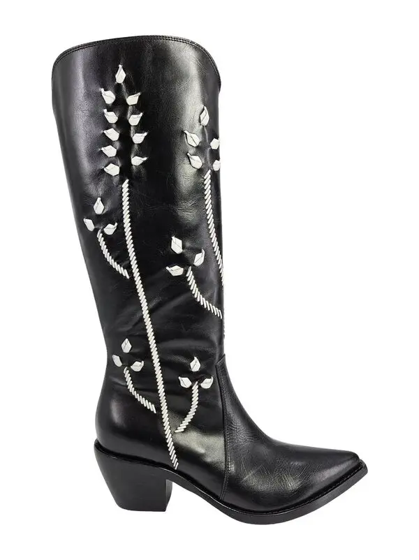 MADISON MAISON Knee-high Western Boots With Floral Embroidery - Black
