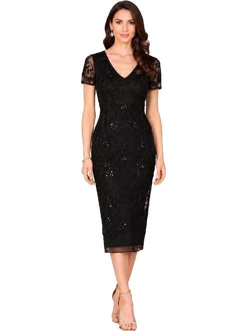 LARA NEW YORK Beaded V-neck Midi Dress - Black