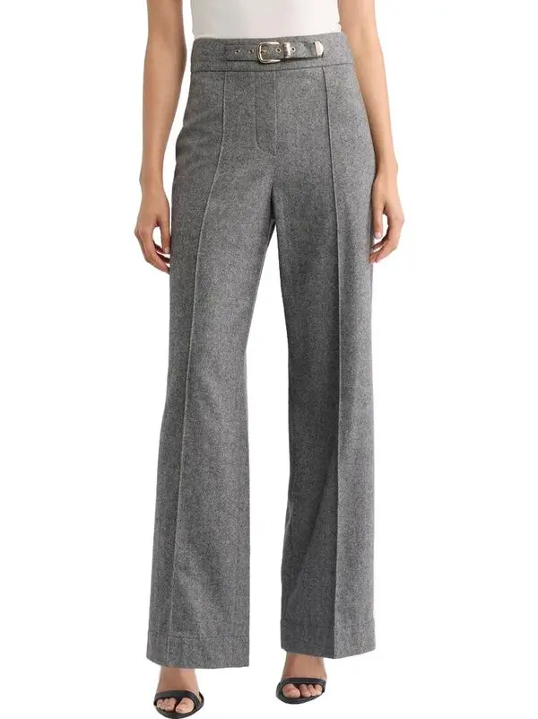 Elie Tahari Brenda Belt Detail High Waist Wide Leg Pants - Heather Grey/black