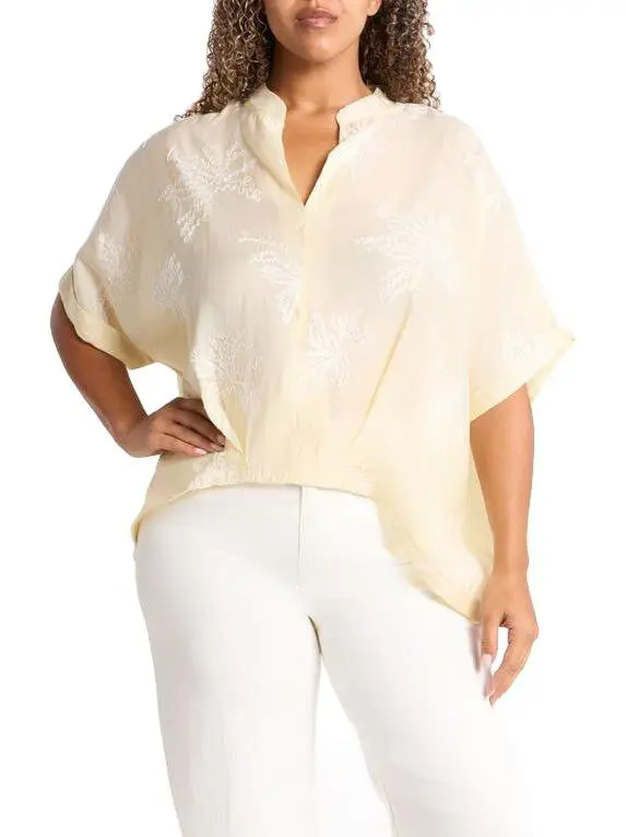 RAIN AND ROSE Embroidered Balloon Sleeve Shirt - Yellow