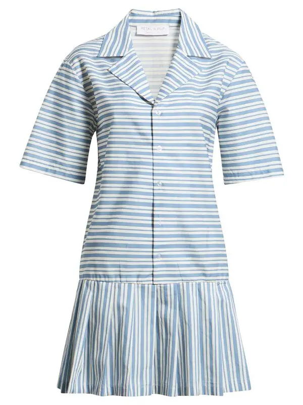 PETAL & PUP Fraser Stripe Drop Waist Mini Shirtdress - Blue Stripe