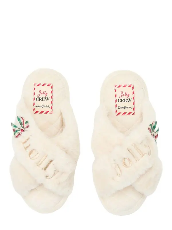 DEARFOAMS Mama Fur Slide Slippers With Bow Detailing - Creme Brulee