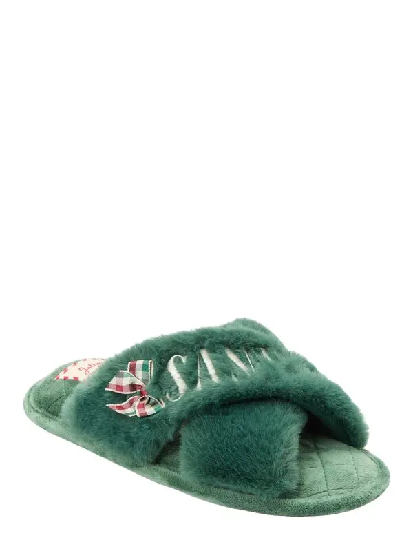 DEARFOAMS Mama Fur Slide Slippers With Bow Detailing - Spruce