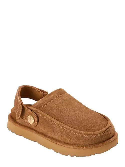 DEARFOAMS Fireside Convertible Mule Slippers With Genuine Suede And Shearling - Chestnut