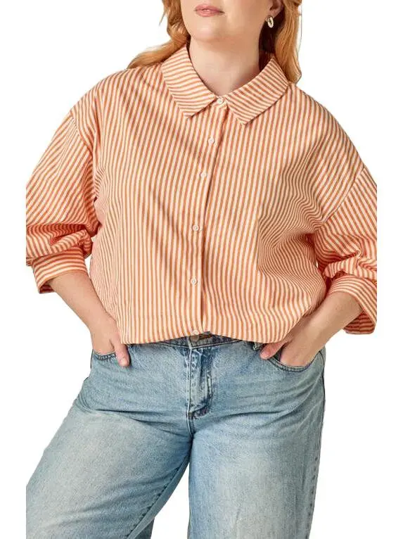 English Factory Striped Balloon Sleeve Shirt - Orange