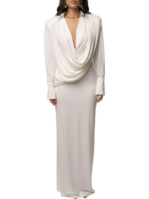 JLUXLABEL Poise Draped Maxi Dress - Ivory