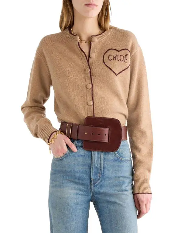 Chloé Embroidered Logo Crop Wool & Cashmere Cardigan - Bleached Brown