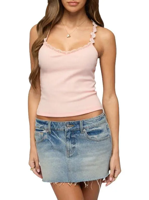 EDIKTED Caila Flower Strap Rib Tank - Pink