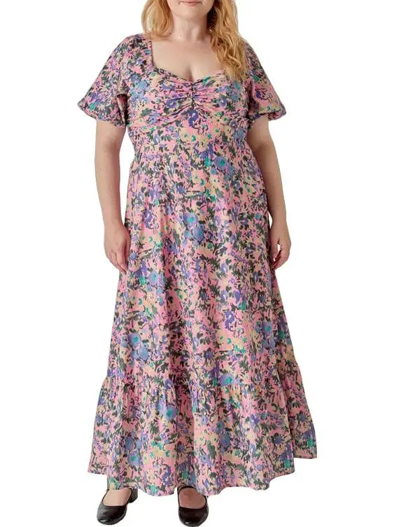 English Factory Floral Print Open Back Tie Maxi Dress - Pink Multi
