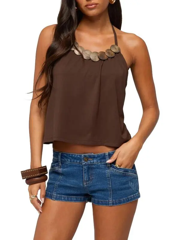 EDIKTED Gale Disc Halter Top - Brown