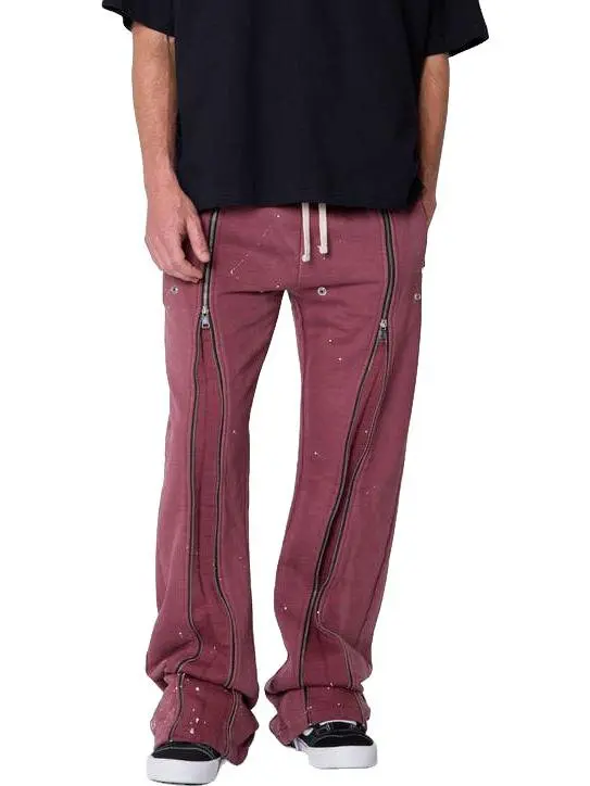 Mnml Rivet Zipper Flare Sweatpants - Red