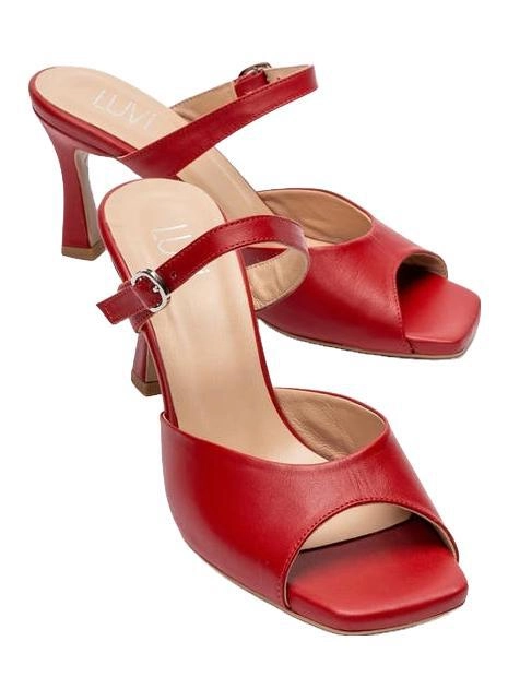 FOREVER & ALWAYS SHOES Urael Leather Stiletto Strap Sandal - Red