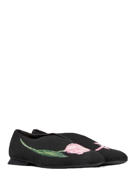 Camper Casi Myra Twins Floral Ballerina Flats - Black