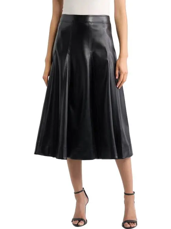 Elie Tahari Mireille Faux Leather Midi Skirt - Noir