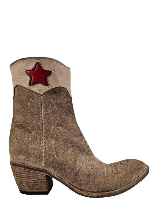MADISON MAISON Textured Leather Star Ankle Boots - Beige