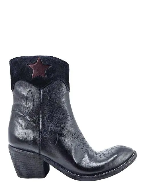 MADISON MAISON Textured Leather Star Ankle Boots - Navy