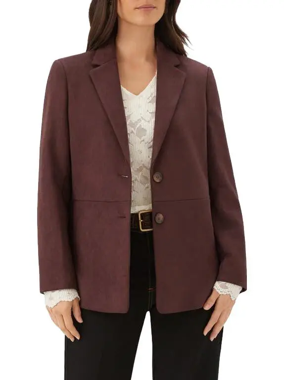 Karen Kane Faux Suede Blazer With Notched Lapels - Wine