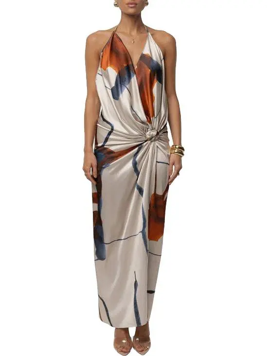 JLUXLABEL Malibu Satin Halterneck Maxi Dress - Ivory