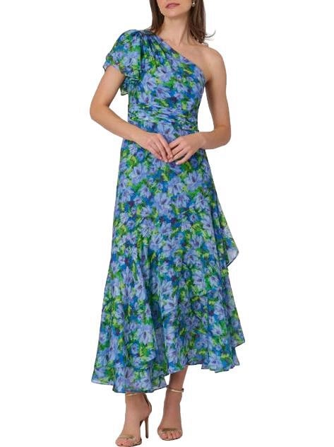 Shoshanna Midnight Sketched Garden Print One-shoulder Dress - Periwinkle/verde Multi