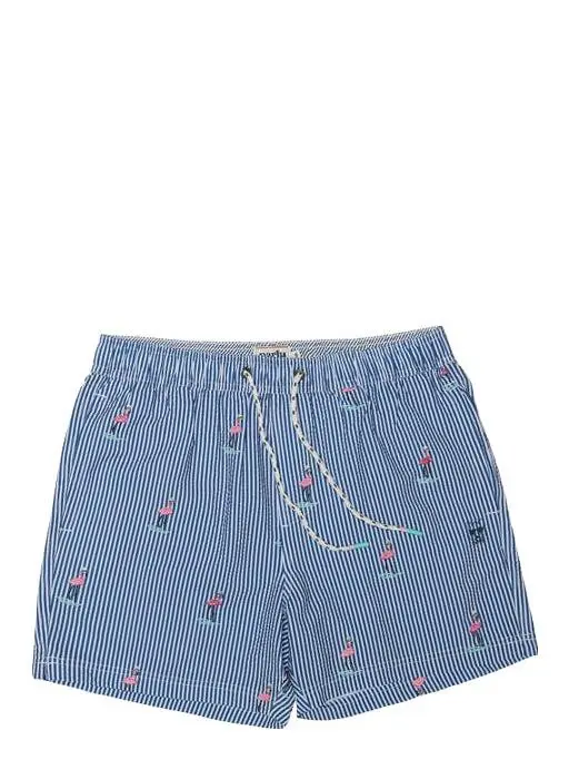 PARTY PANTS Embroidered Stripe Party Starter Swim Trunks - Indigo