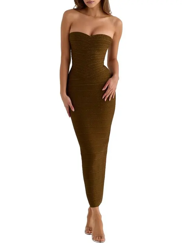 House Of Cb Sweetheart Strapless Bandage Dress - Olive
