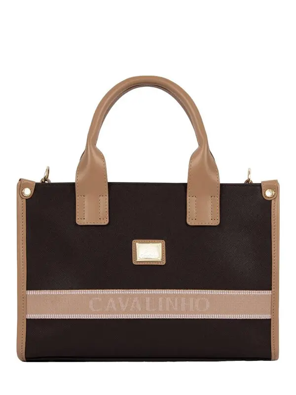 CAVALINHO Structured Handbag With Top Zip Closure - Brown/beige