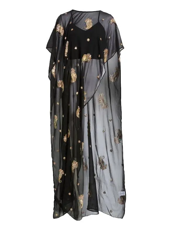 HOLICHIC Rimi Embroidered Georgette Cape Top - Black