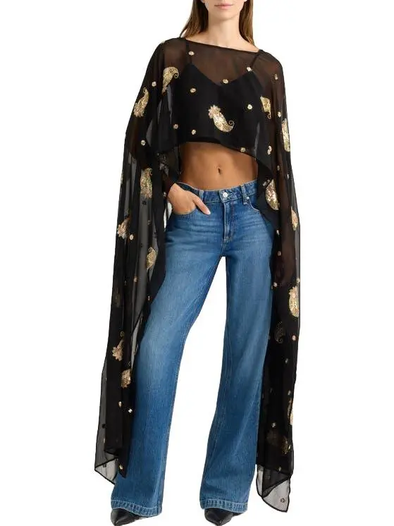 HOLICHIC Rimi Embroidered Georgette Cape Top - Black