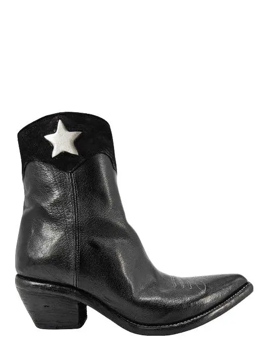 MADISON MAISON Star Motif Pointed Toe Ankle Boots - Black