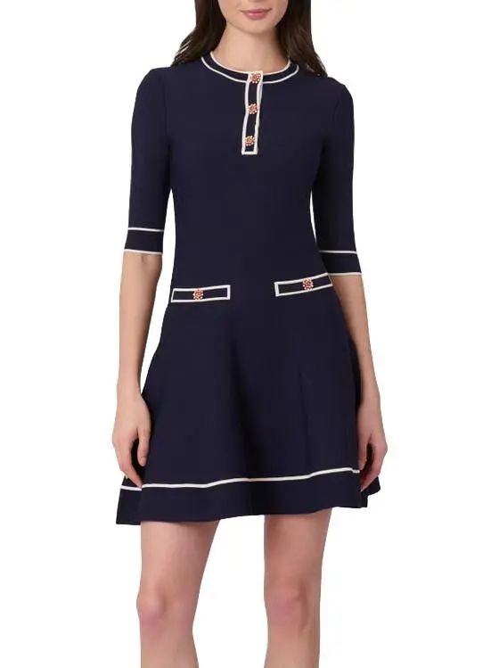 Shoshanna Embellished Knit A-line Dress - Navy