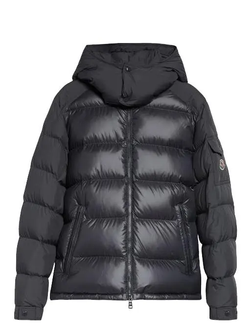 Moncler Maya Lacquered Nylon Down Jacket With Removable Hood - Black Lava