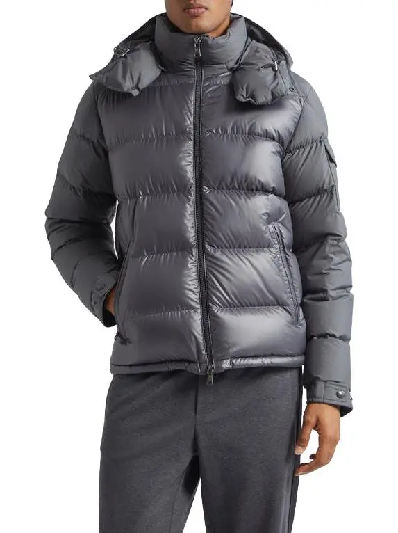 Moncler Maya Lacquered Nylon Down Jacket With Removable Hood - Black Lava