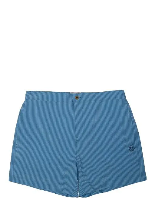 PARTY PANTS Seersucker Striped Swim Trunks - Blue