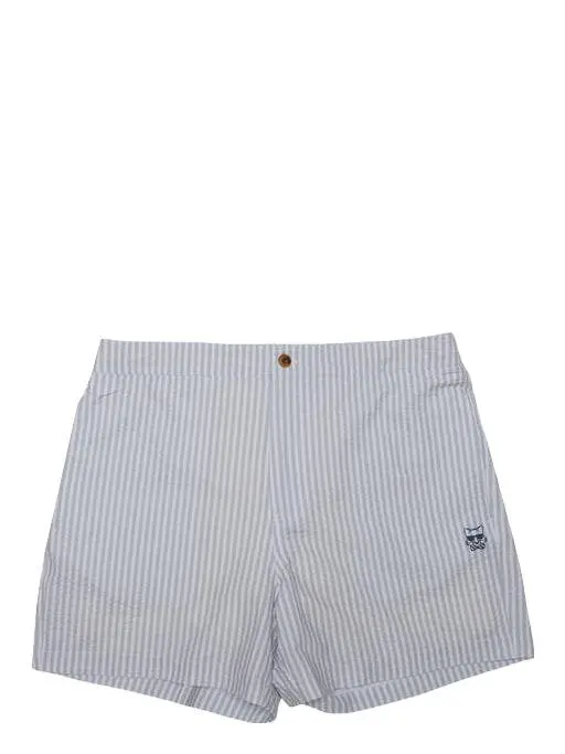 PARTY PANTS Seersucker Striped Swim Trunks - Grey