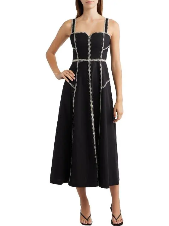 Moon River Contrast Stitch Fit & Flare Dress - Black